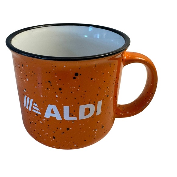 Aldi | Dining | Aldi Orange Speckled Camp Mug Black Rim Coffee Tea Cup ...